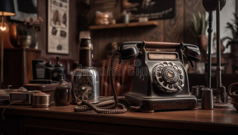 Old Fashioned Telephone on Wooden Table, a Nostalgic Communication ...