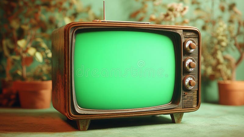 Old-fashioned Television Set with Green Screen and Knobs, Perfect for ...