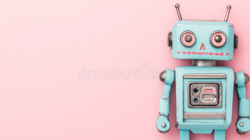 An Old-fashioned Tin Robot on a Pink Backdrop with Room for Text Stock ...