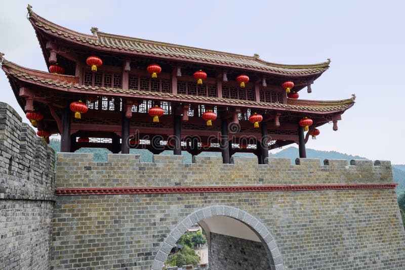 Old-fashioned Tower on Gate Connected with Ancient Wall Stock Photo ...