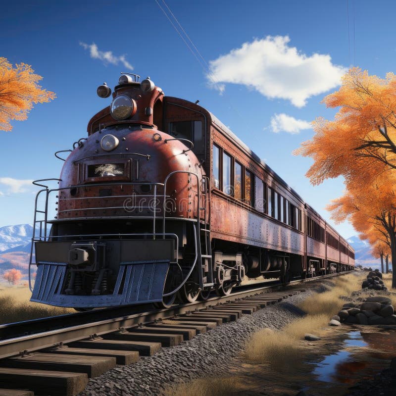Old-fashioned Train Set in Autumn Landscape Stock Illustration ...