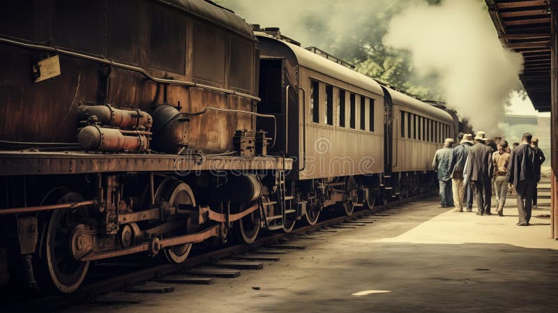 Old-fashioned Train Station Platform with Passengers. Generative AI ...