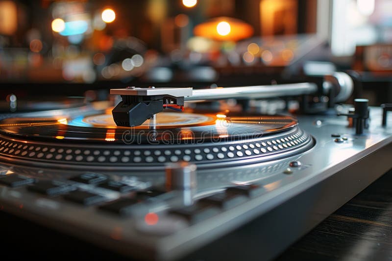 Old-Fashioned Turntable Playing Vinyl Close Up Stock Illustration ...