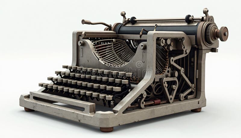 Antique Typewriter Close-Up on White Background Stock Illustration ...