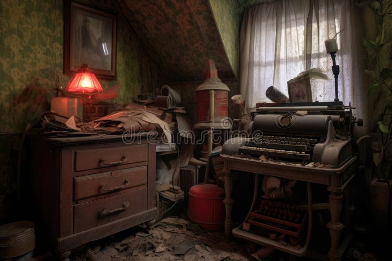 Old-fashioned Typewriter with a Hidden Message in Attic Stock ...