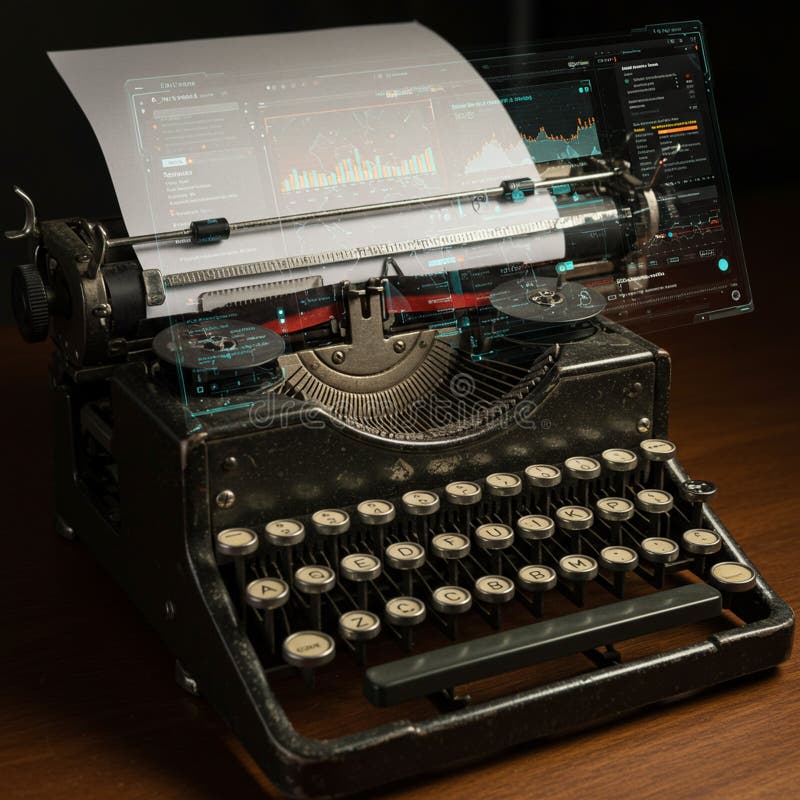 An Old-fashioned Typewriter is Juxtaposed with a Futuristic Digital ...