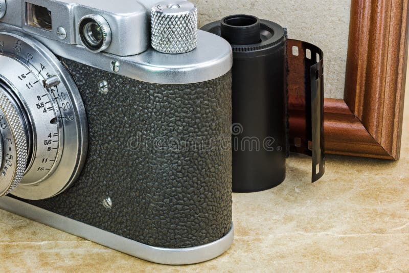 Old-fashioned Vintage Camera, Film Roll with Frame Detailed View Stock ...
