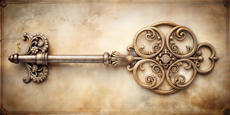 Old-fashioned Vintage Key Resting on an Ornate Antique Background Stock ...