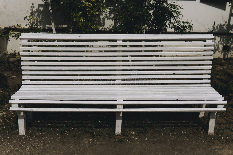 Old-fashioned White Wooden Bench Editorial Stock Photo - Image of bench ...