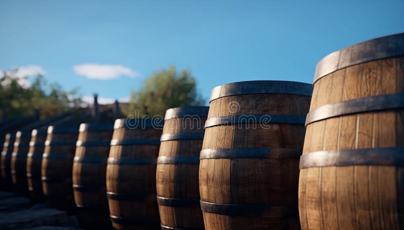 Stacks of Oil Barrels in Oil Refinery Warehouse. Neural Network ...
