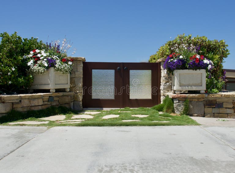 Old Fashioned Wood Gated Courtyard Stock Photo - Image of flower ...