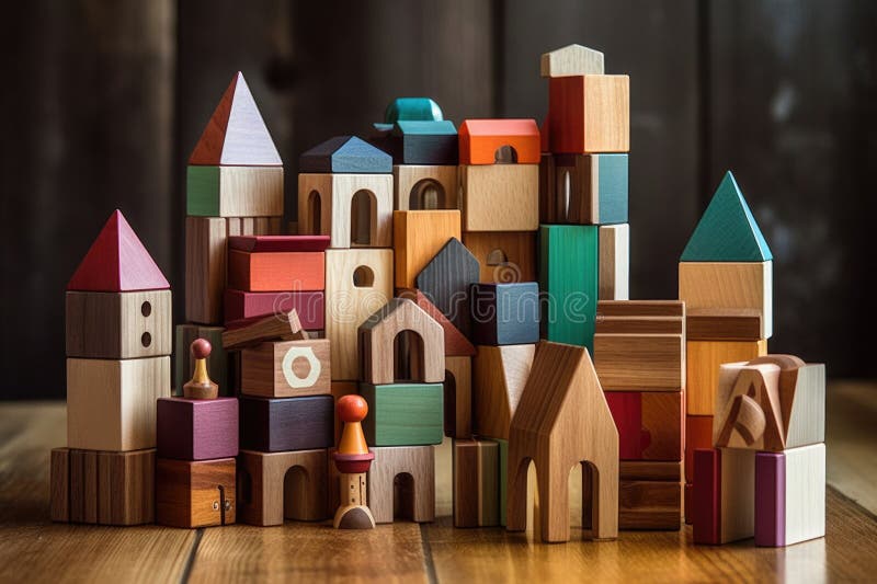 Old-fashioned Wooden Building Blocks Stock Illustration - Illustration ...