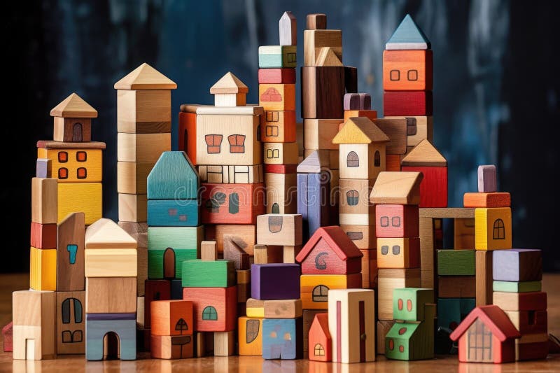 Old-fashioned Wooden Building Blocks Stock Illustration - Illustration ...