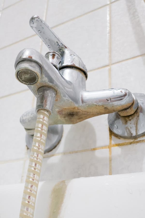 Old Faucet with Rust Stains, Bottom View Stock Photo - Image of chrome ...