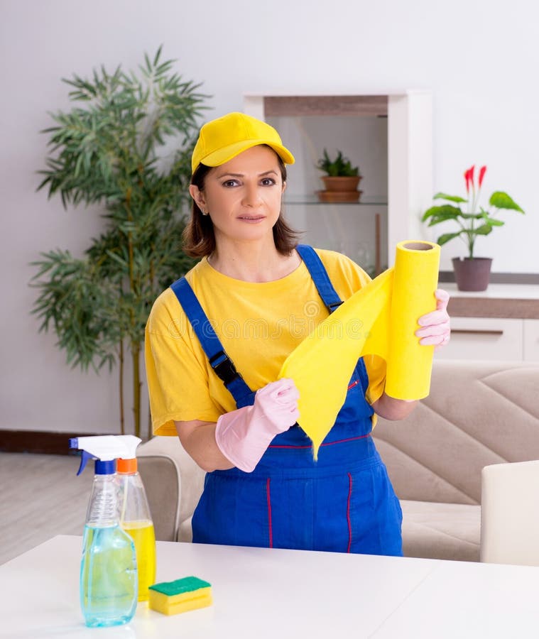 Old Female Contractor Doing Housework Stock Photo - Image of cleaning ...