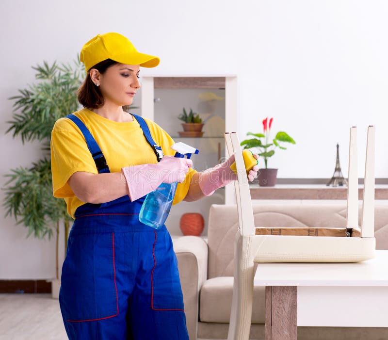 Old Female Contractor Doing Housework Stock Image - Image of dusting ...