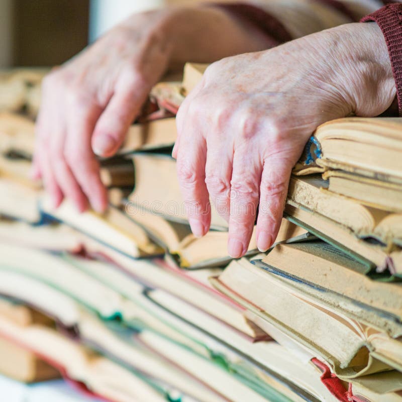 Old Female Hands on the Books. Elderly Hands. Stock Photo - Image of ...