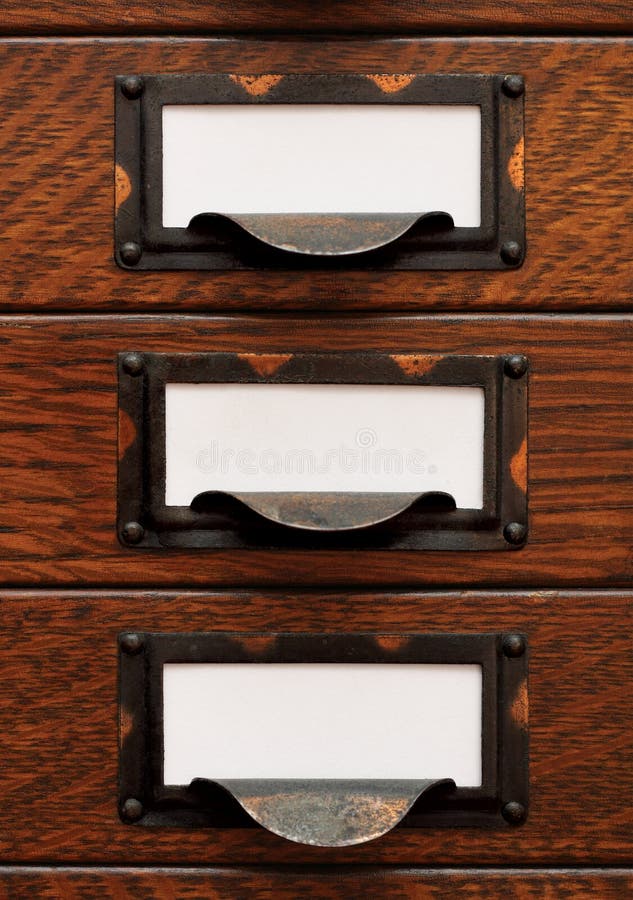 Old File Drawers with Blank Labels Stock Image - Image of antique ...