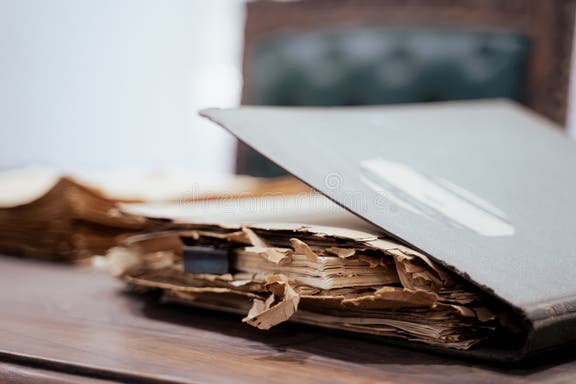 Old File Folder with Stacks of Old and Torn Papers Stock Photo - Image ...