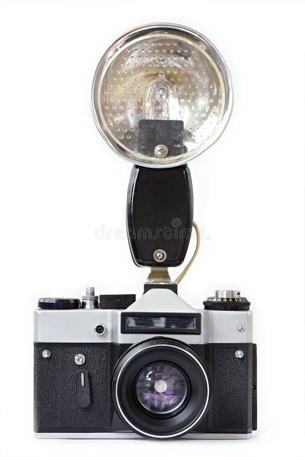 Old film cameras and flash stock image. Image of focus - 41358675