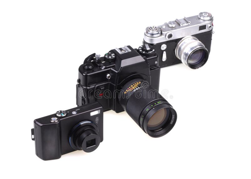 Old Film Cameras and the Modern Compact Camera Stock Image - Image of ...