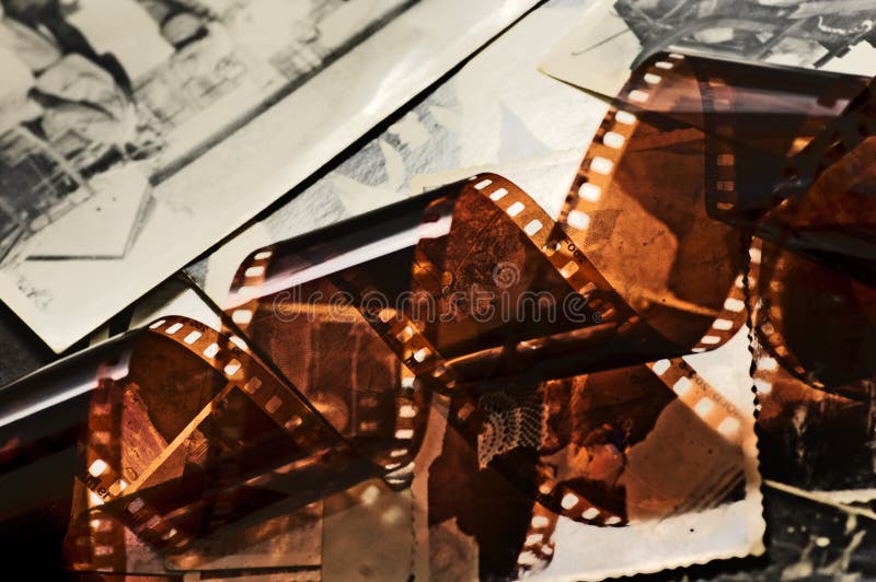 Old Film Strip and Photos Background Stock Photo - Image of graphic ...