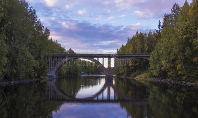 Finnish Arch Bridge on the Janisjoki River in Karelia Stock Photo ...