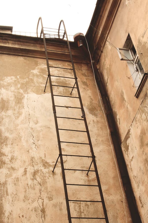 Old Fire Exit Metal Ladder for Climbing Stock Photo - Image of outdoor ...