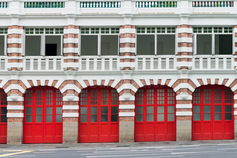 Old Fire Station with Red Gates Stock Photo - Image of landmark ...