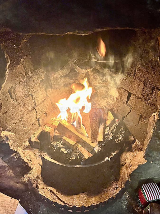 Fireplace with Wood Fire stock photo. Image of fire - 299862998