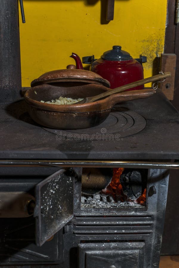 Old Firewood Kitchen Where they are Cooking a Meal Stock Image - Image ...