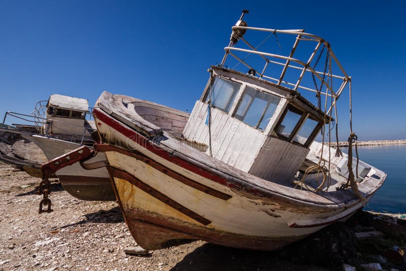 Old Fishing Boat Abandoned on the Shore Stock Photo - Image of sand ...