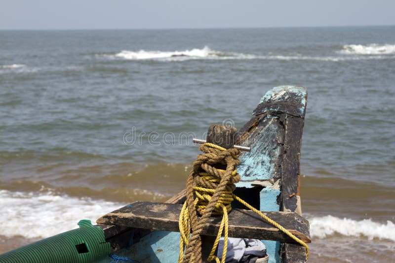 Old Fishing Boat Standing on the Sandy Beach. India, Goa Stock Image ...