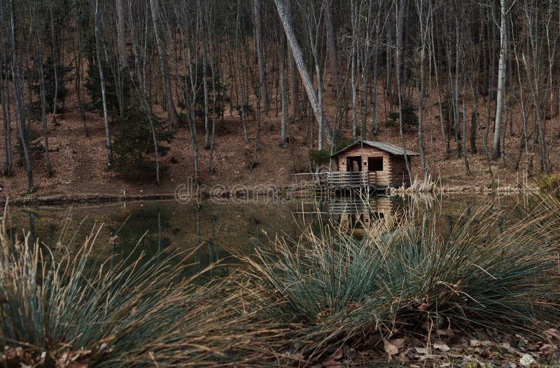 Old fishing hut stock image. Image of lake, reflection - 47672443