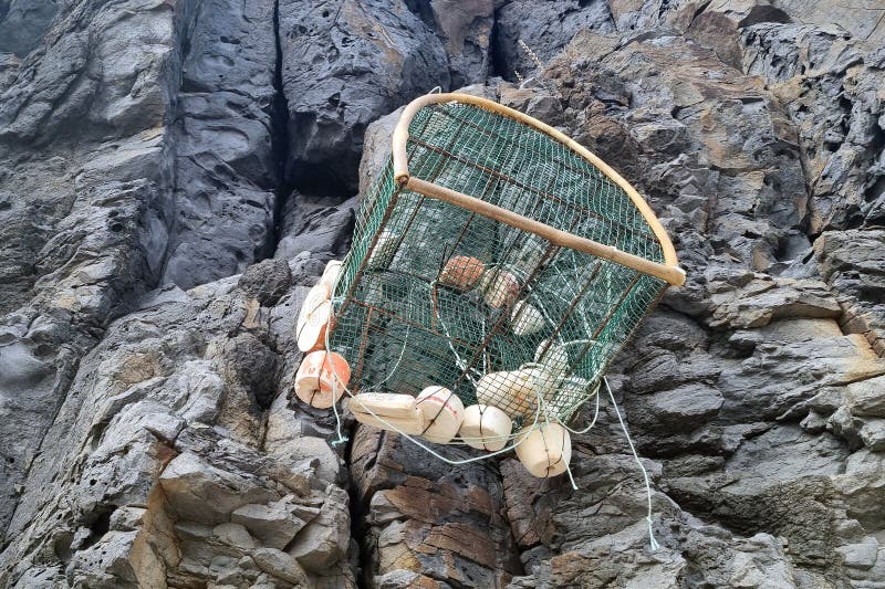 Old Fishing Net with Floats. Crab Trap. Stock Photo - Image of basket ...