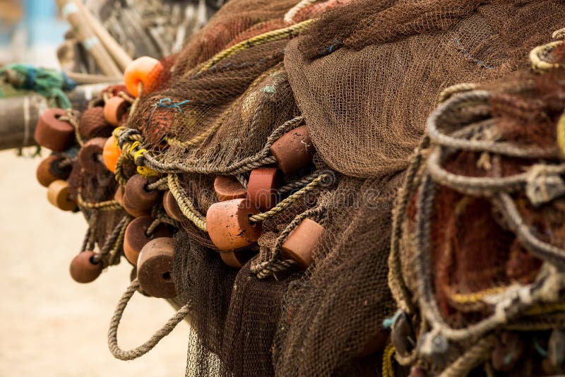 Old Fishing Net with Floats, Laid on the Ship Close-up Stock Image ...