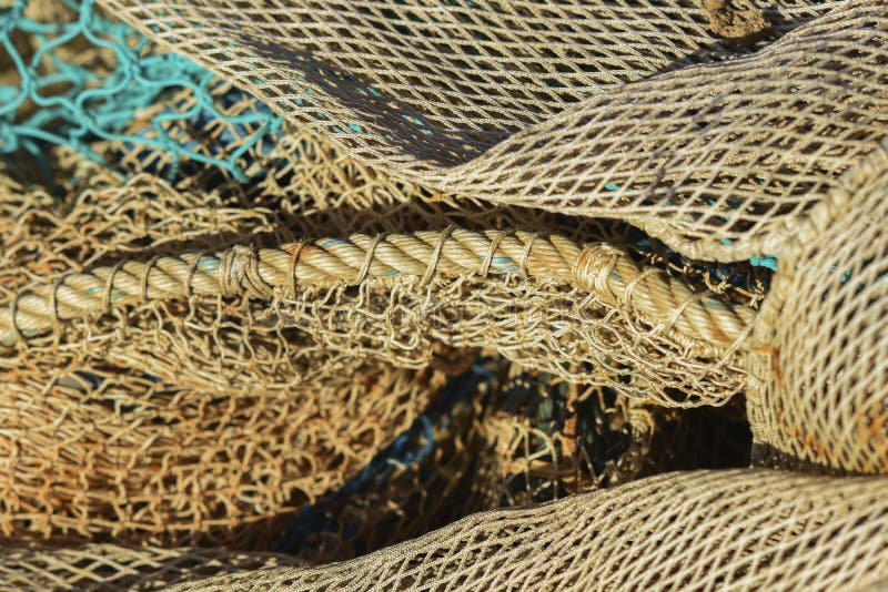 Old Fishing Nets in the Port. Fishing Nets Texture Stock Photo - Image ...