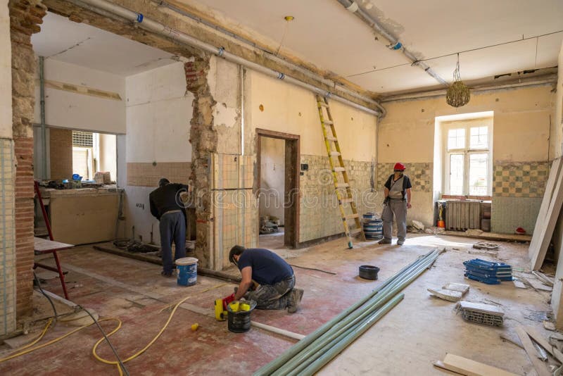 Old Flat Undergoing Restoration and Refurbishment Stock Illustration ...