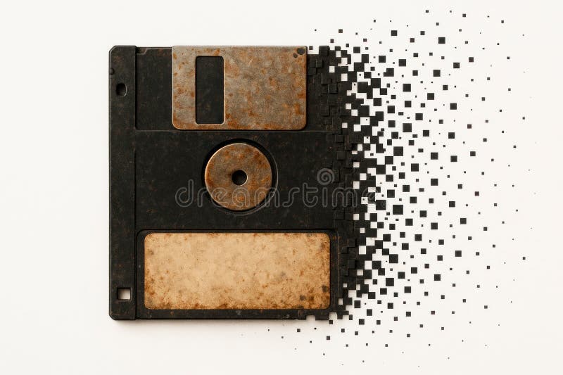 An Old Floppy Disk that Disintegrates into Digital Pixels. Stock Image ...