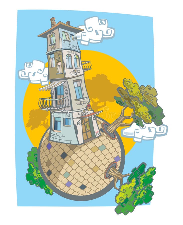 Old 4-flour House in a Comic Style Stock Vector - Illustration of trees ...
