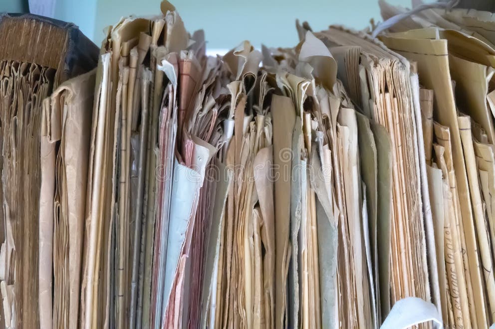Old Folders with Documents in the Library. Stock Image - Image of ...