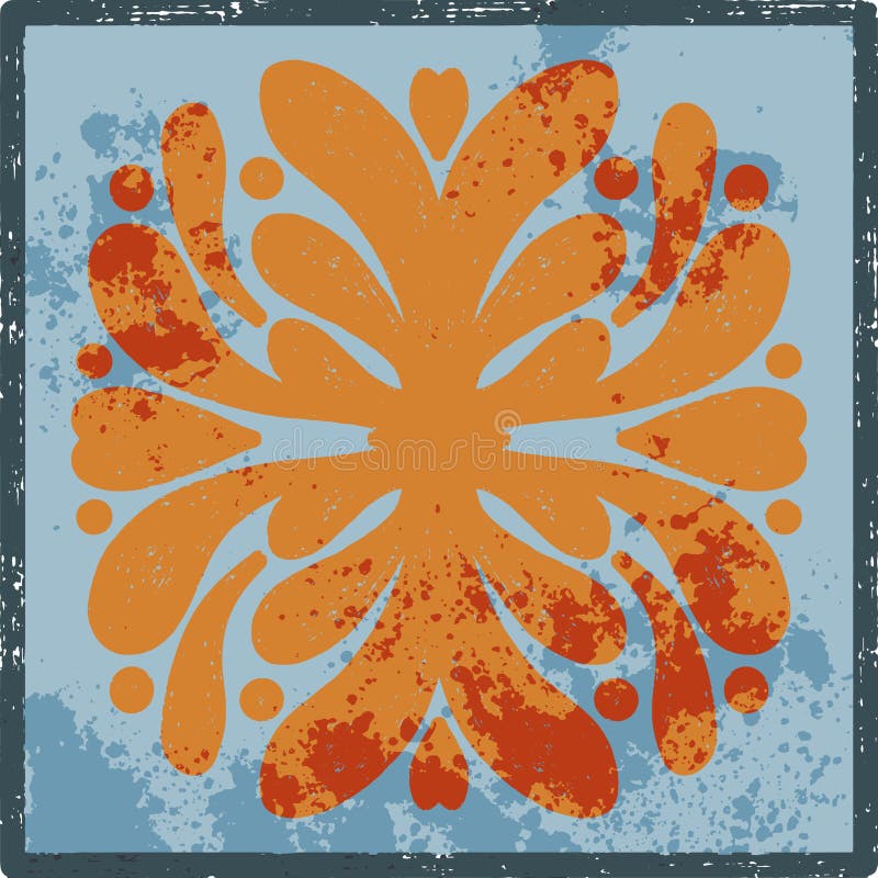 Old Folk Art Tiles with Grunge Texture in Scandinavian Style. Vintage Decorative Tile Style ...