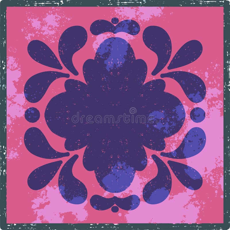 Old Folk Art Tiles with Grunge Texture in Scandinavian Style. Vintage Decorative Tile Style ...