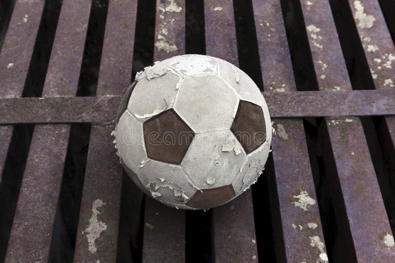 Old Football Ball on Rust Iron Bar Stock Image - Image of play, soccer ...