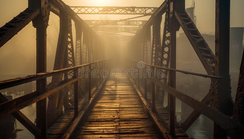 The Old Footbridge Over the Tranquil Water Vanishes into Dusk Generated ...