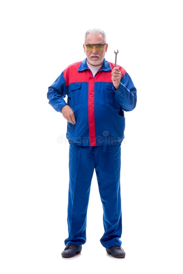 Old Foreman Isolated on White Stock Photo - Image of overalls, male ...