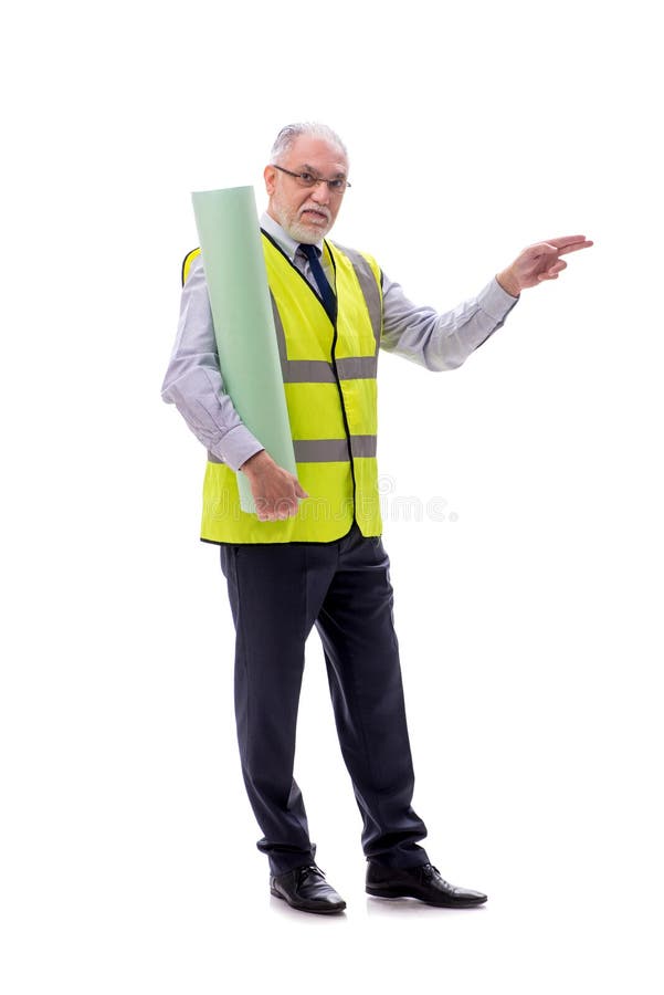Old Foreman Isolated on White Stock Photo - Image of manager, blueprint ...