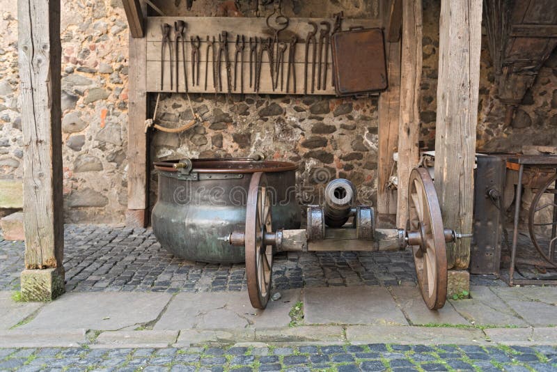 Age-old Kettle on the Forge Fire Stock Photo - Image of farrier ...