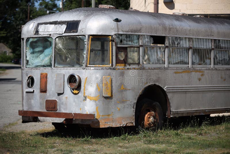 Old, Forgotten Bus Along the Side of the Road Stock Photo - Image of ...
