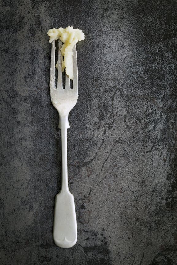 Old Fork with Mashed Potato Stock Photo - Image of slate, vegetable ...
